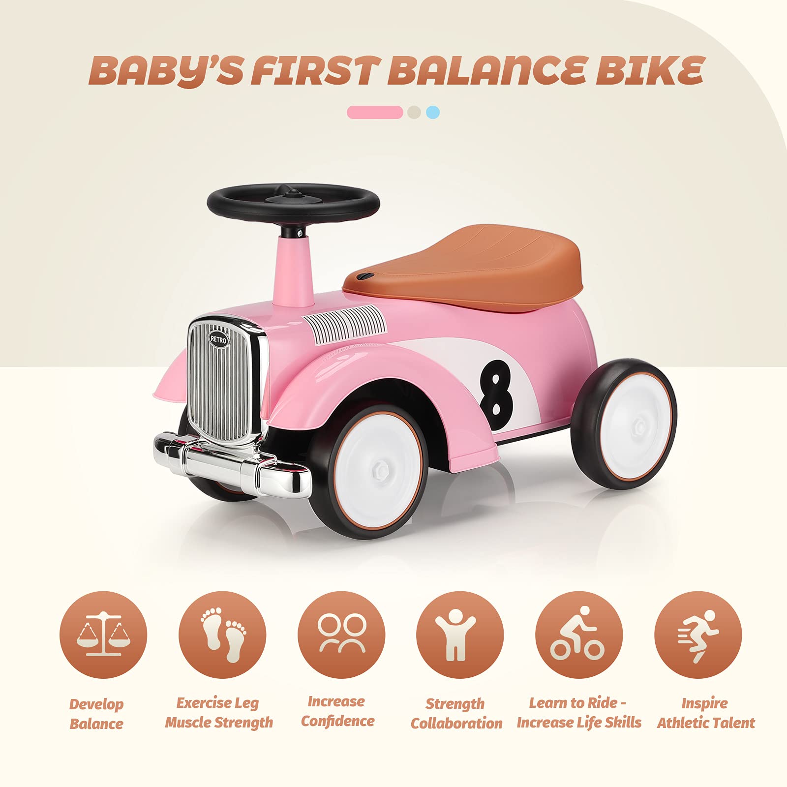 Toddler Car - JOYLDIAS Ride on Cars for Toddlers for 1.5-3 Years Old with Limited Steering Wheels, Secret Storage, Pink