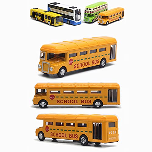 AOZU Kids Bus Model, Safe Materials Cartoon Graffiti Spray Paint Bus Toy Set for Kids((Group D, 4-Piece Set of Bus Sets))