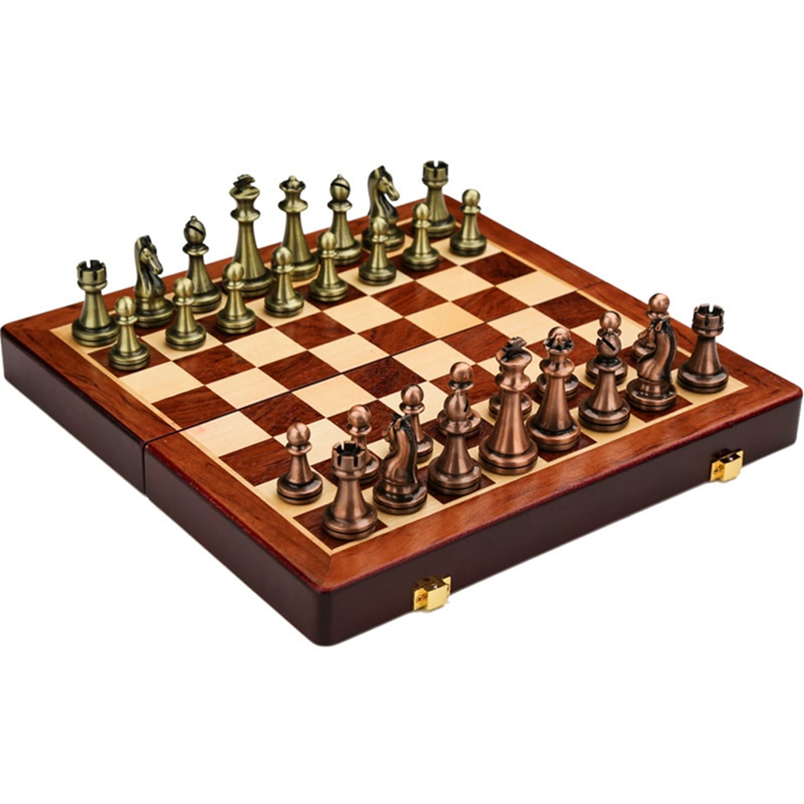 ARRGO Chess Game Handmade Wooden Folding Chessboard with Storage Box, Chess Metal Gift Box Set Chess Children's Beginner Collection