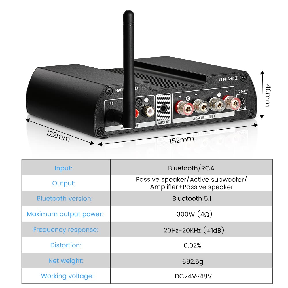 AIYIMA A08 PRO TPA3255 Power Amplifier Bluetooth 5.1 with VU Meter 300W+300W HiFi Class D Stereo Digital Audio Amp 2.0 Channel Amplifier for Passive Speaker Home Audio