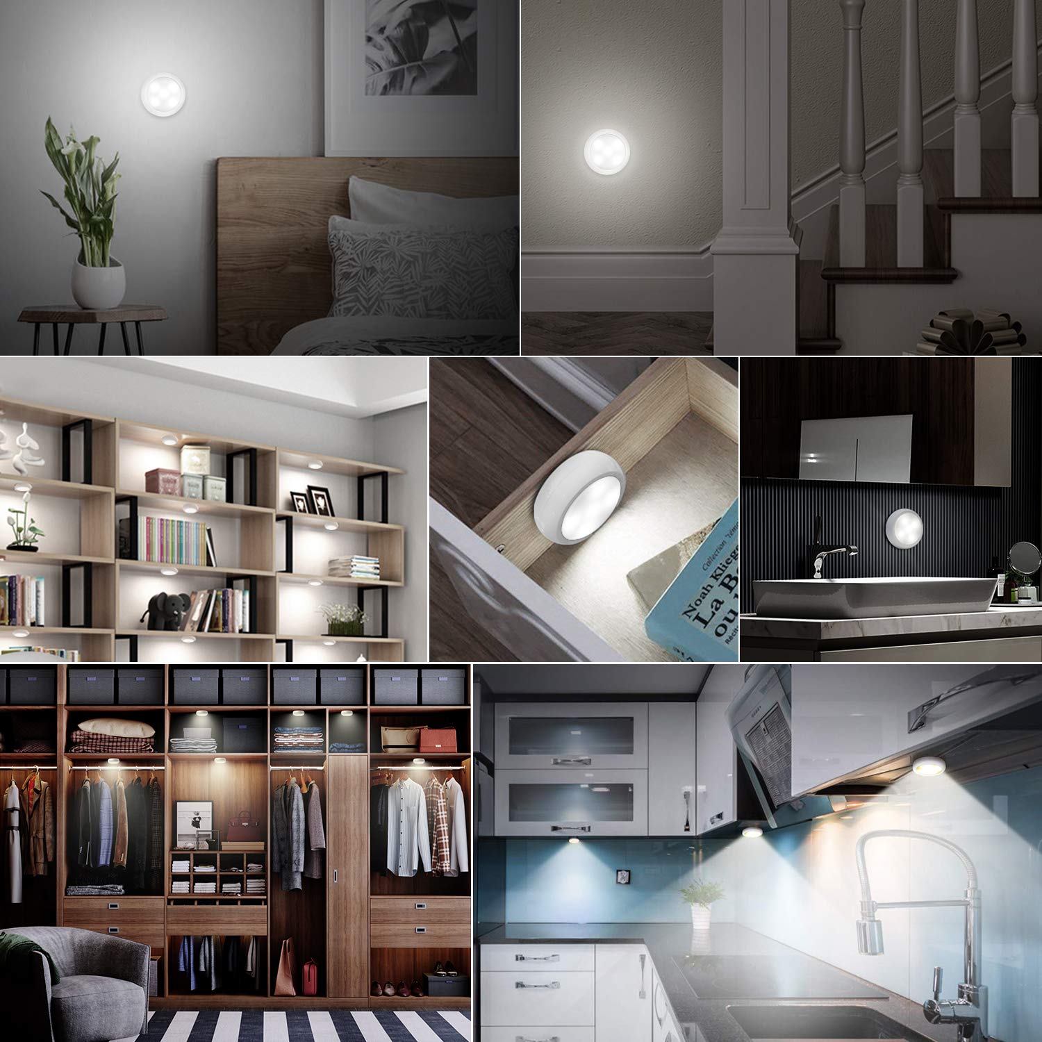 AISITIN Puck Lights Battery Operated Lights with Remote Control, 8 Pack Closet Lights Under Cabinet Light 16 Colors 3 Modes (6000K/4000K/RGB), LED Closet Light with 2 USB Cables