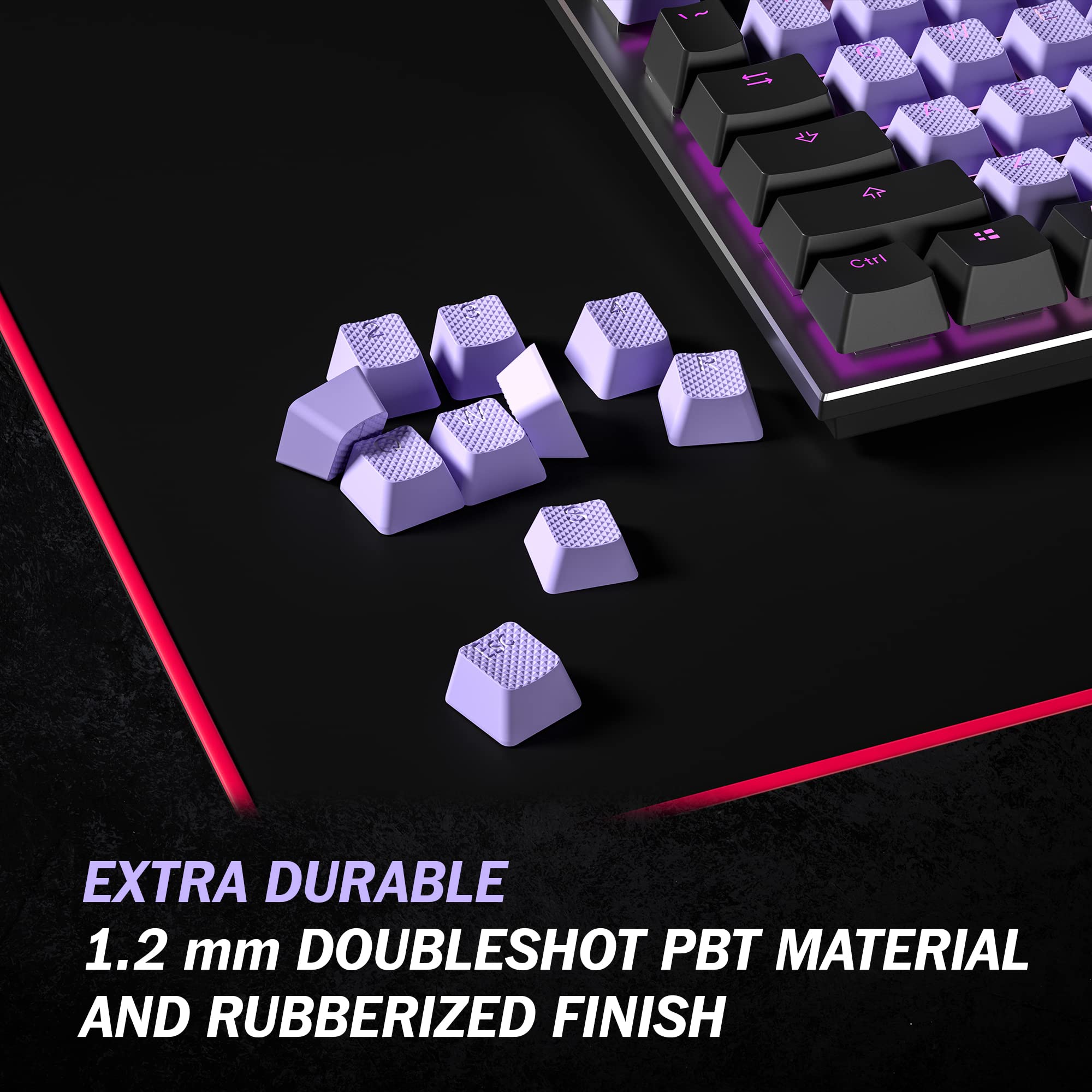 HK Gaming Rubber Keycaps Set | Anti-Slip Texture | Doubleshot Backlit Keycap Set | 23 Keys OEM Profile Key Set | for Mechanical Keyboard | Compatible with Cherry MX, Gateron, Kailh | Lavender