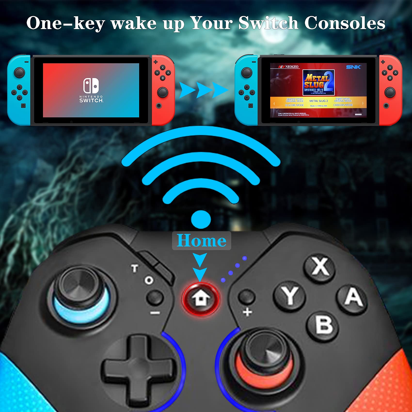 Aizami Wireless Pro Controller with RGB Breathing Light - Upgrade Controller for Nintendo Switch/Lite/Windows with Wake Up, Turbo, Gyro Axis, Dual Shock,Customizable Button (Red Blu