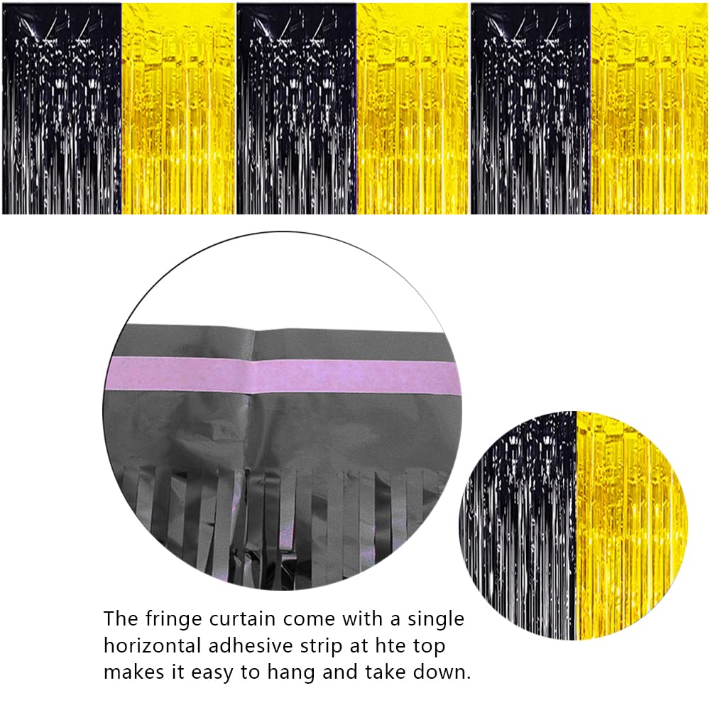 Black and Gold Fringe Fringe Backdrop, 2025 Graduation Tinsel Backdrop Gold Black Booth Streamers for New Year Birthday Wedding Disco Party Decorations (3 Pack)