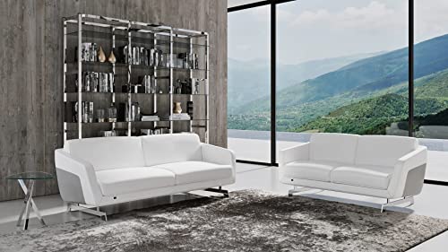 Zuri Furniture Modern Armondo Sofa in Two Tone White Microfiber Leather and Grey Accent