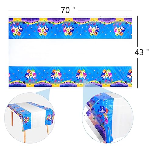 AOLDHYY 195 Pcs Shark Birthday Decorations, for 10 Guests, Shark Party Supplies, Including Birthday Banner, Blowing Dragon, Straw, Balloons, Tablecloth, Tableware, Gift Bag