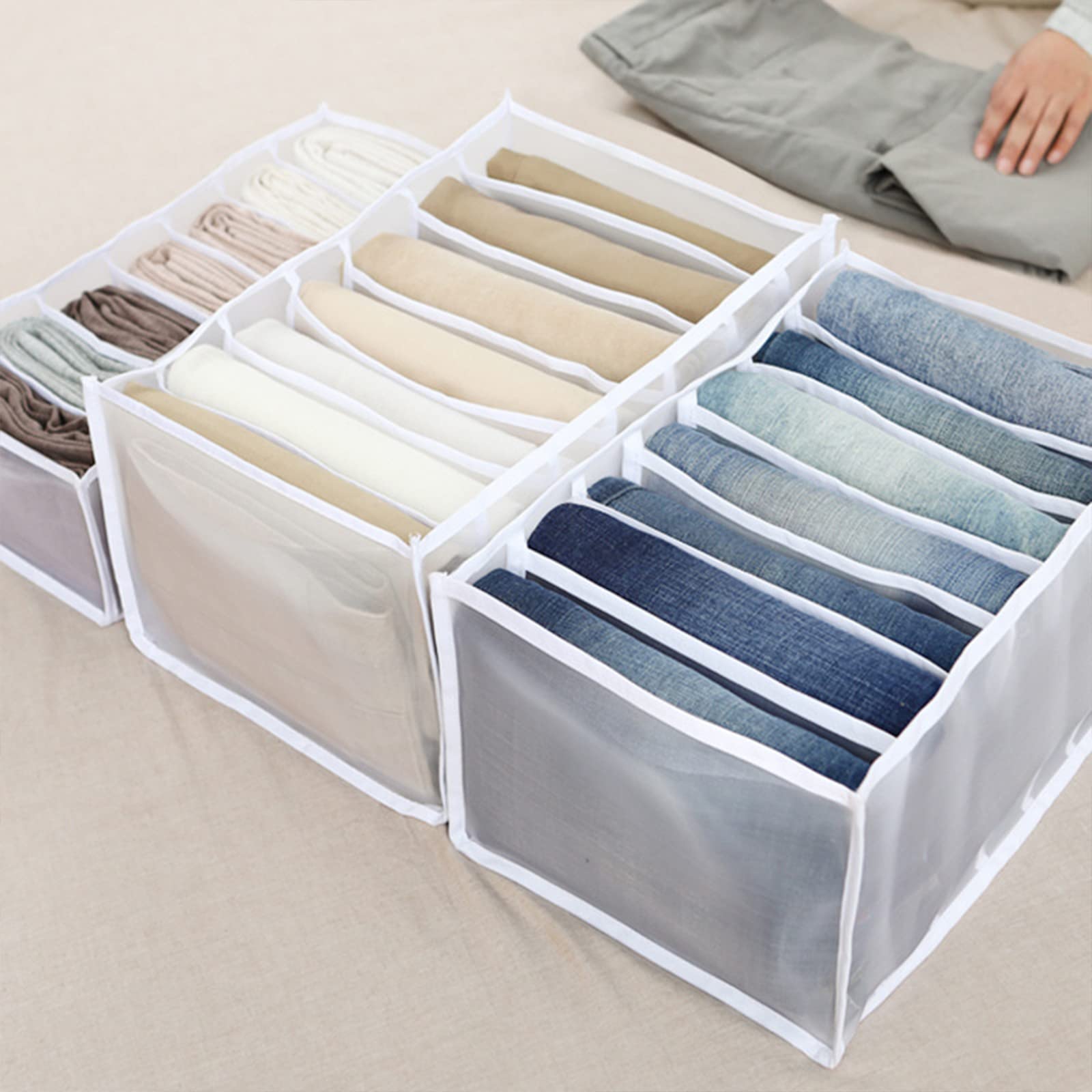 LELEBEAR Washable Wardrobe Clothes Organizer for Closet - 7 Grids Washable Wardrobe Clothes Organizers, Used for Household Clothes Sorting (Gray L,4)