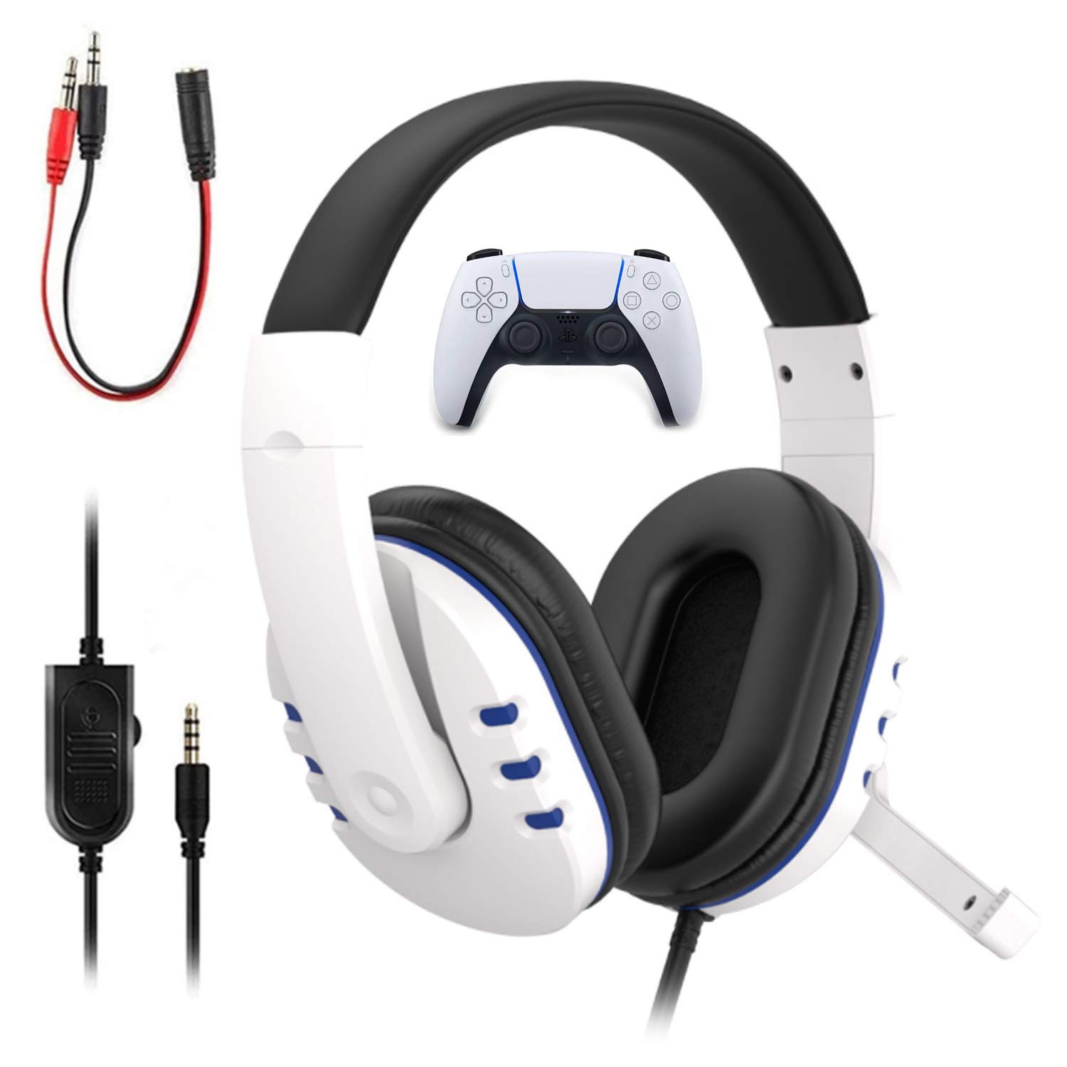 AJKTHGE Gaming Headset Compatible with PS5, Xbox Series x, PS4, Xbox One, Over-Ear Game Headphone with Mic & Stereo for Playstation 5, Gaming Headphones. (White-Black)