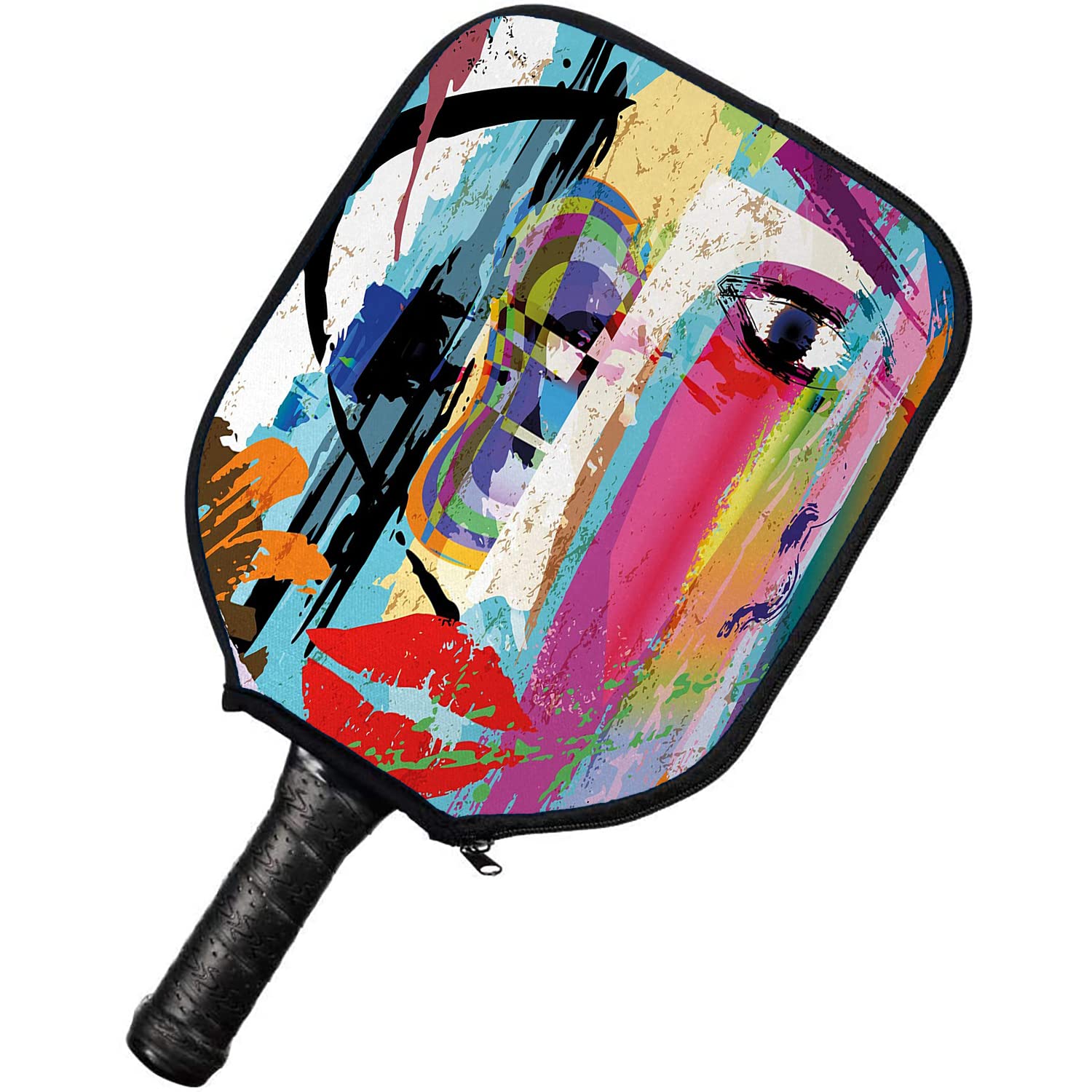 Art Printed Pickleball Paddle Cover, Paint Kiss Graffiti Creative Theme Padded Pickleball Protection Neoprene Cover Paddle Case Racket Cover Holder Sleeve Case Protector, Fits Most Paddle/Racket