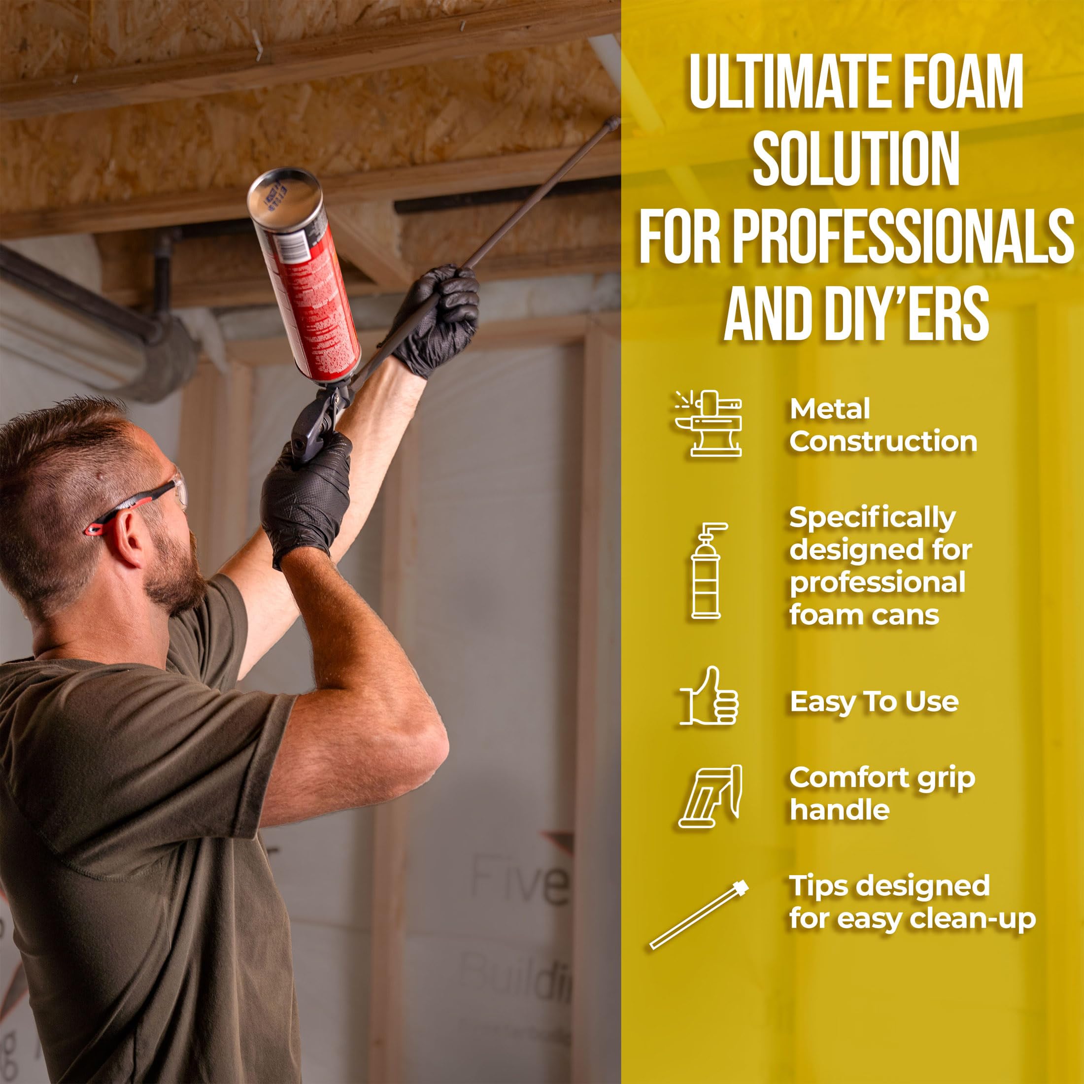 AWF PRO Foam Gun - AWF 1850, PTFE Non Stick Coated 40in Gun. Ideal for Contractors & DIY. High Precision, Greater Yield Foam Spray Insulation Gun, One Hand Adjustment, Long Nozzle. Swivel Tip