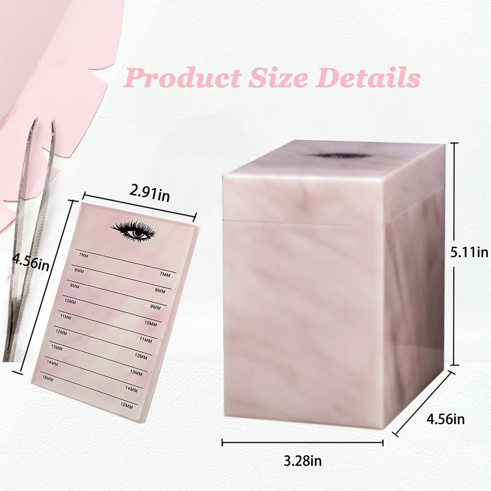 AREMOD 5 Layers Marbled Acrylic False Eyelash Storage Box False Lashes Organizer Case Grafting Eyelashes Holder Tray Lash Display Container (5 Layers-Pink)