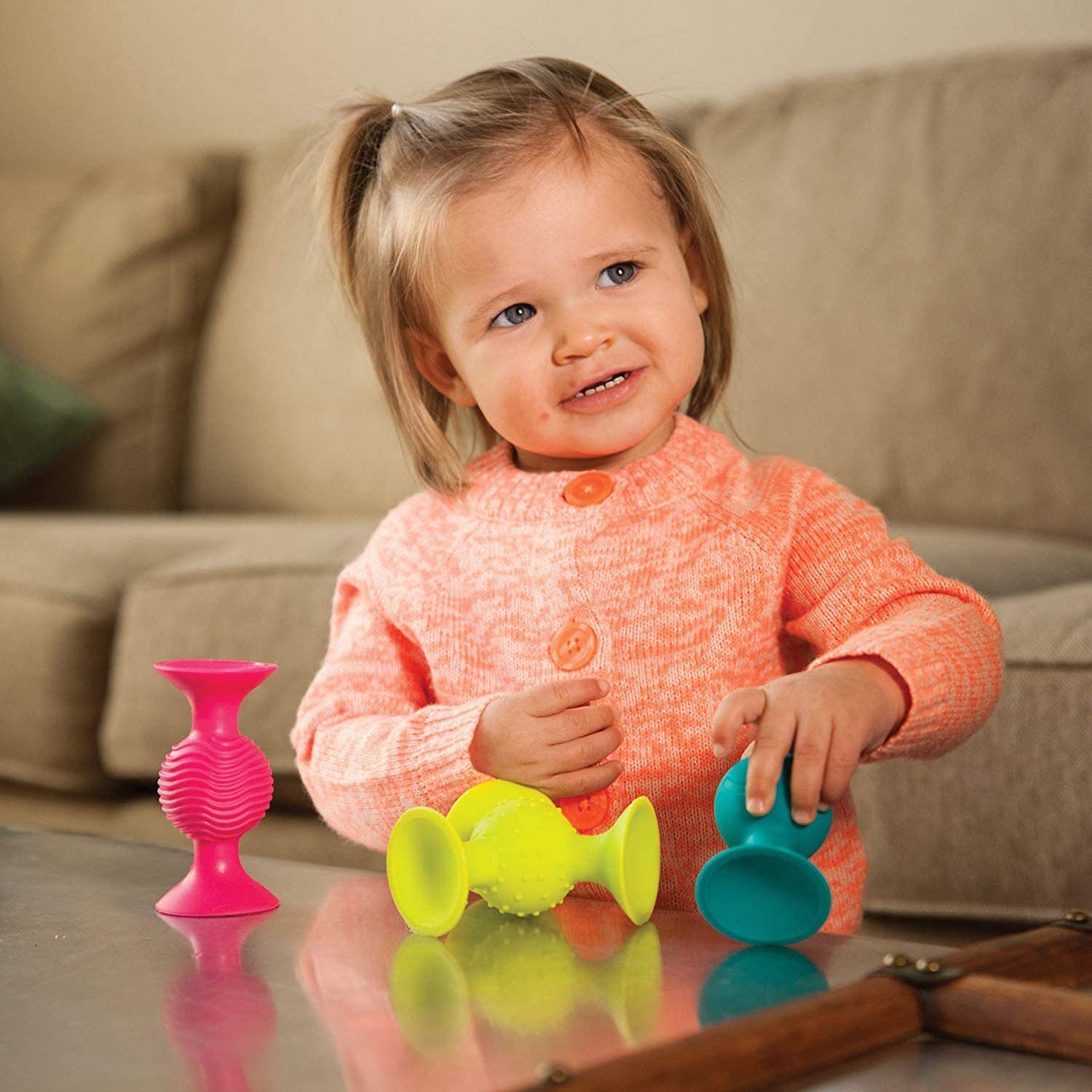 Fat Brain Toys Pipsquigz Whirly-Squigz Suction-Kupz Set - 12 Piece Early Learner Toys - 6 Suction Kupz Stacking Toys, 3 PipSquigz, 3 Whirly Squigz Spinners in Zippered Storage Case - BPA-Free Silicone