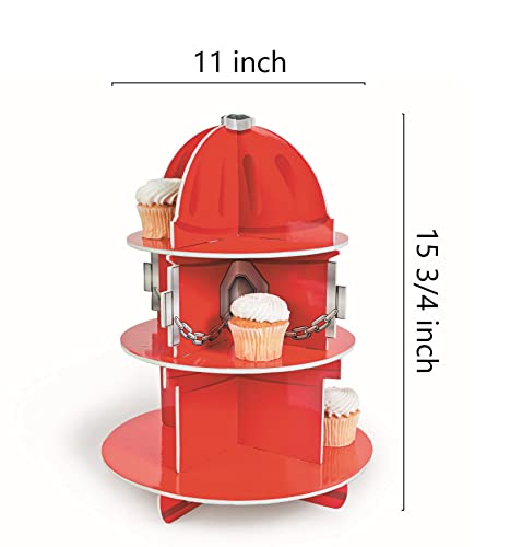 Fun Express Fire Hydrant Cupcake/Dessert Holder (3 Tiers) | Fire Truck | Fireman | Fire Fighter | Themed Birthday Party Supplies & Decor | Fire Department Event