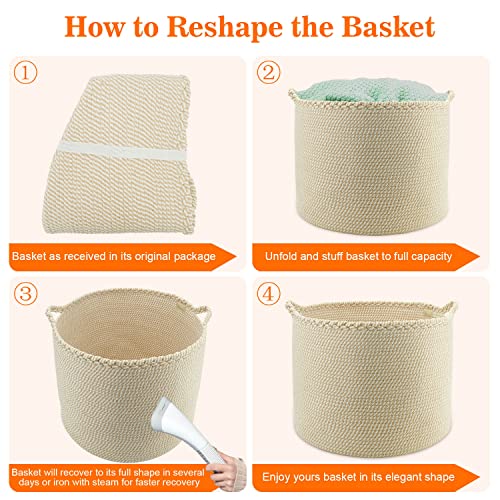 NUMONQ Extra Large Cotton Woven Basket 20''x20''x14'' Organize Laundry Baby Blankets Pillows Toys Nursery Hamper with Handles (Beige), XXL