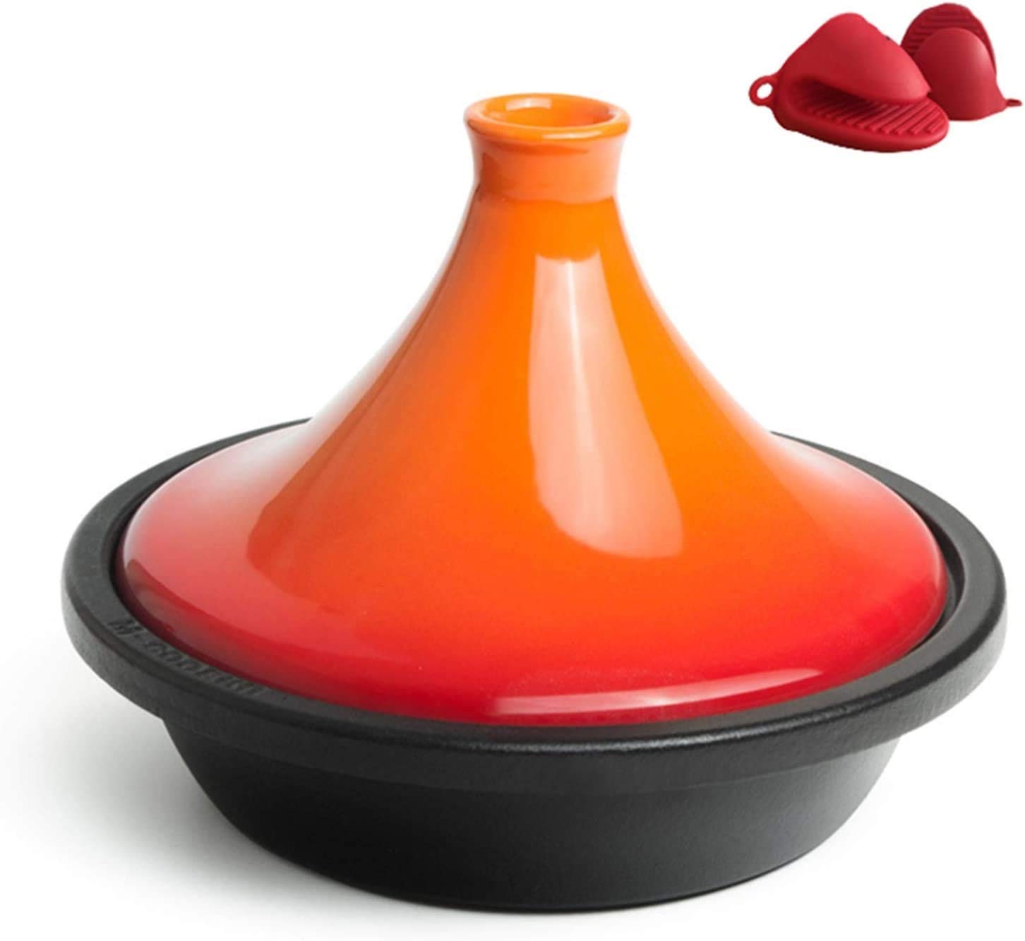 Ceramic Tagine Pot Enameled Cast Iron Tangine with Lid|Home 27Cm Cast Iron Pot for Different Cooking Styles and Temperature Settings (Color : Orange)