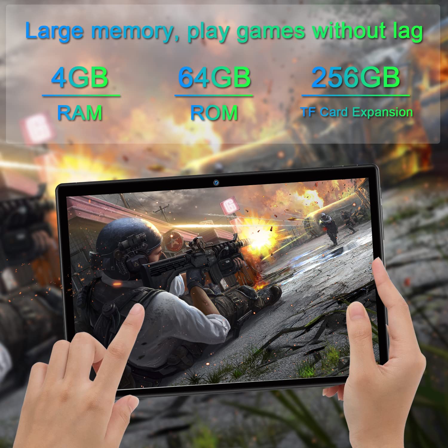 AOYODKG Android Tablet with Keyboard, 2 in 1 Tablet 10 Inch, 64GB ROM 4GB RAM 256GB Expandable, Newest Quad-Core Processor, WiFi Android 11 Tablet, Dual Camera, 6000mAh, Bluetooth, FM