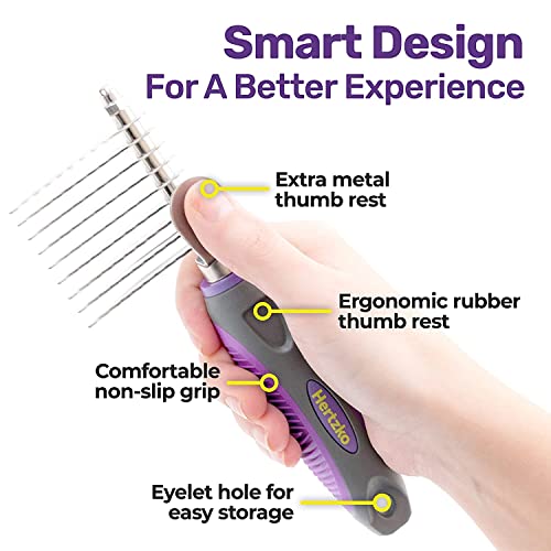 Hertzko Pet Dematting Comb for Dogs Cats - Undercoat Rake Grooming Brush with Safety Edges - Deshedding Tool Great for Cutting and Removing Dead, Matted, or Knotted Hair - Shedding Combs for Pets