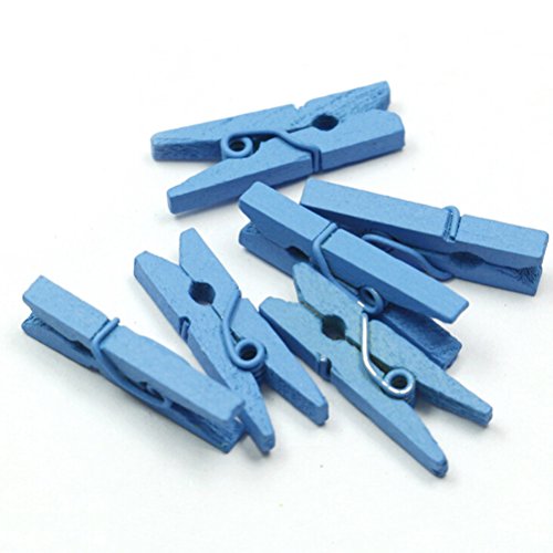 Topxome 100pcs Mini Colored Spring Wood Clips Clothes Photo Paper Peg Pin Clothespin Craft Clips Party Decoration(Blue)