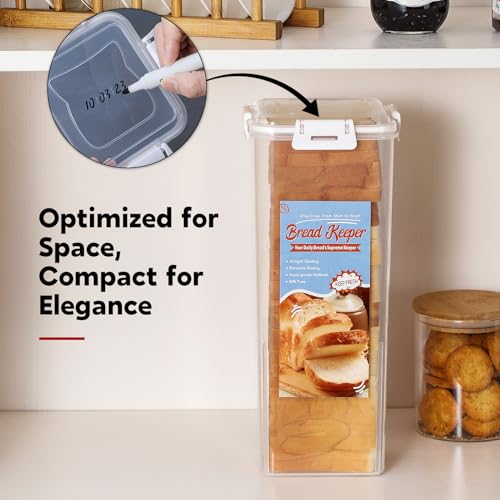AOZITA Bread Box with Airtight Lid, Bread Storage Container, Bread Loaf Storage Dispenser, Plastic Sandwich Bread Keeper, White Lid, 1 Pack