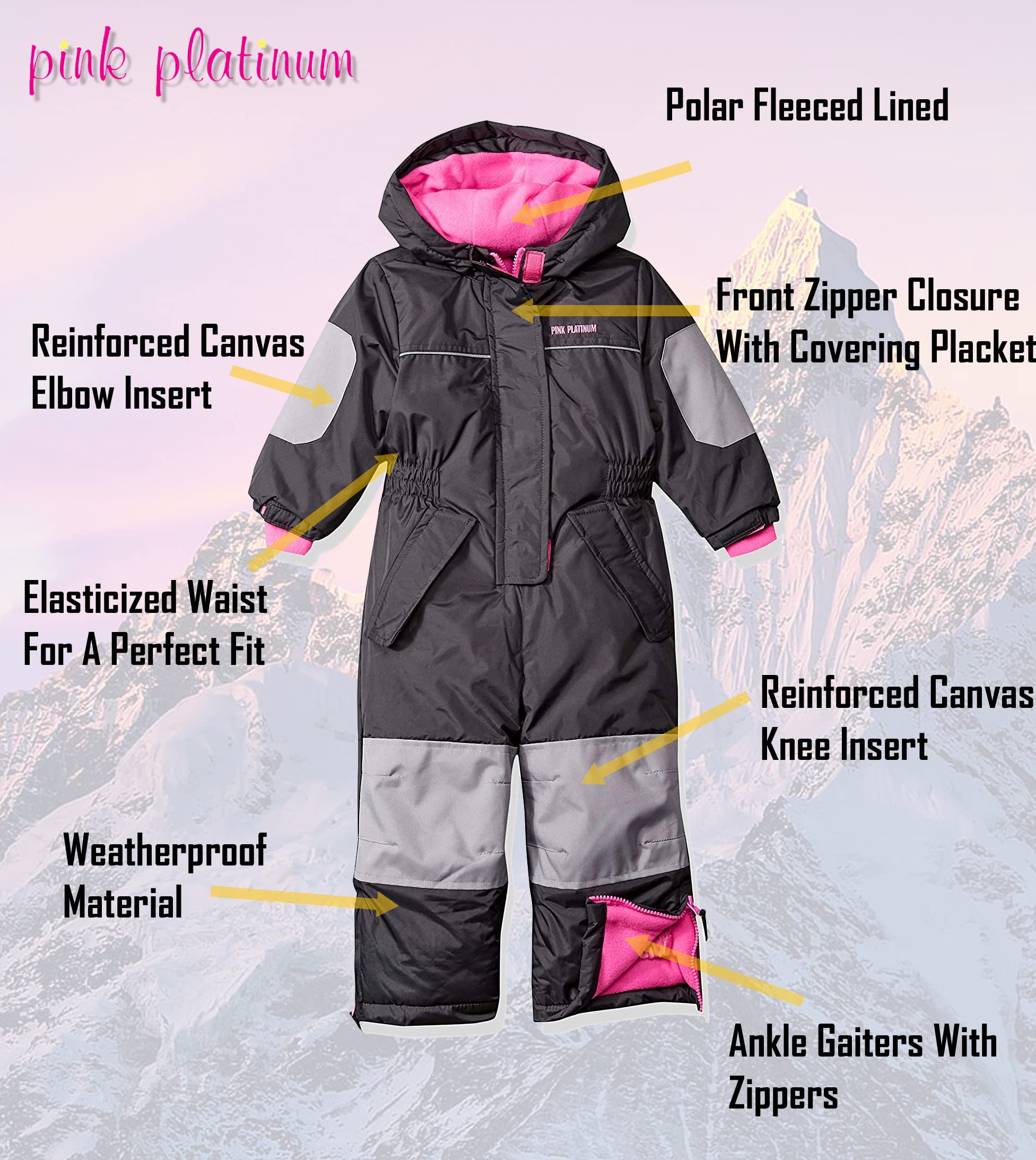 Pink Platinum Girls Snow Mobile One-Piece Ski Waterproof Baby Snowsuit for Toddlers