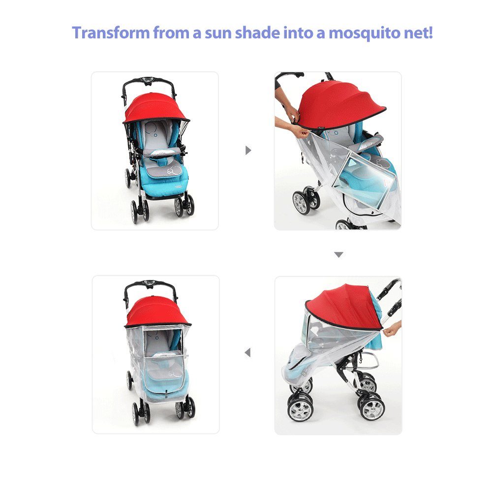 Manito Magic Shade (Sun Shade + Mosquito Net 2-in-1) for Strollers - Black/Black