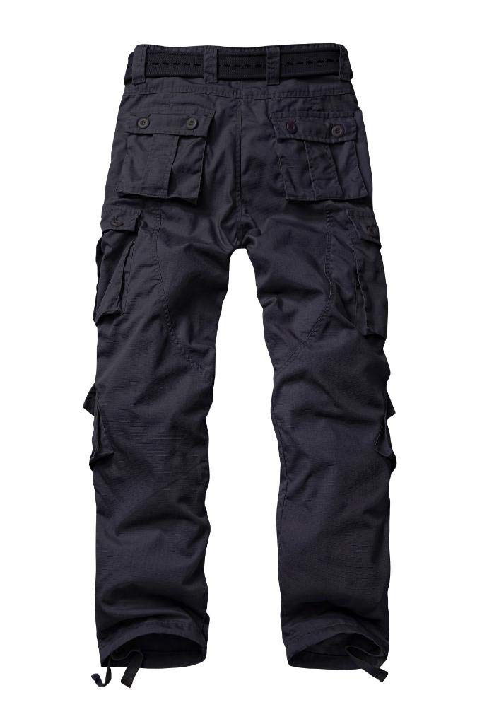 AKARMY Men's Ripstop Wild Cargo Pants, Relaxed Fit Hiking Pants, Army Camo Combat Casual Work Pants with 8 Pockets(No Belt) 3355 Black 32