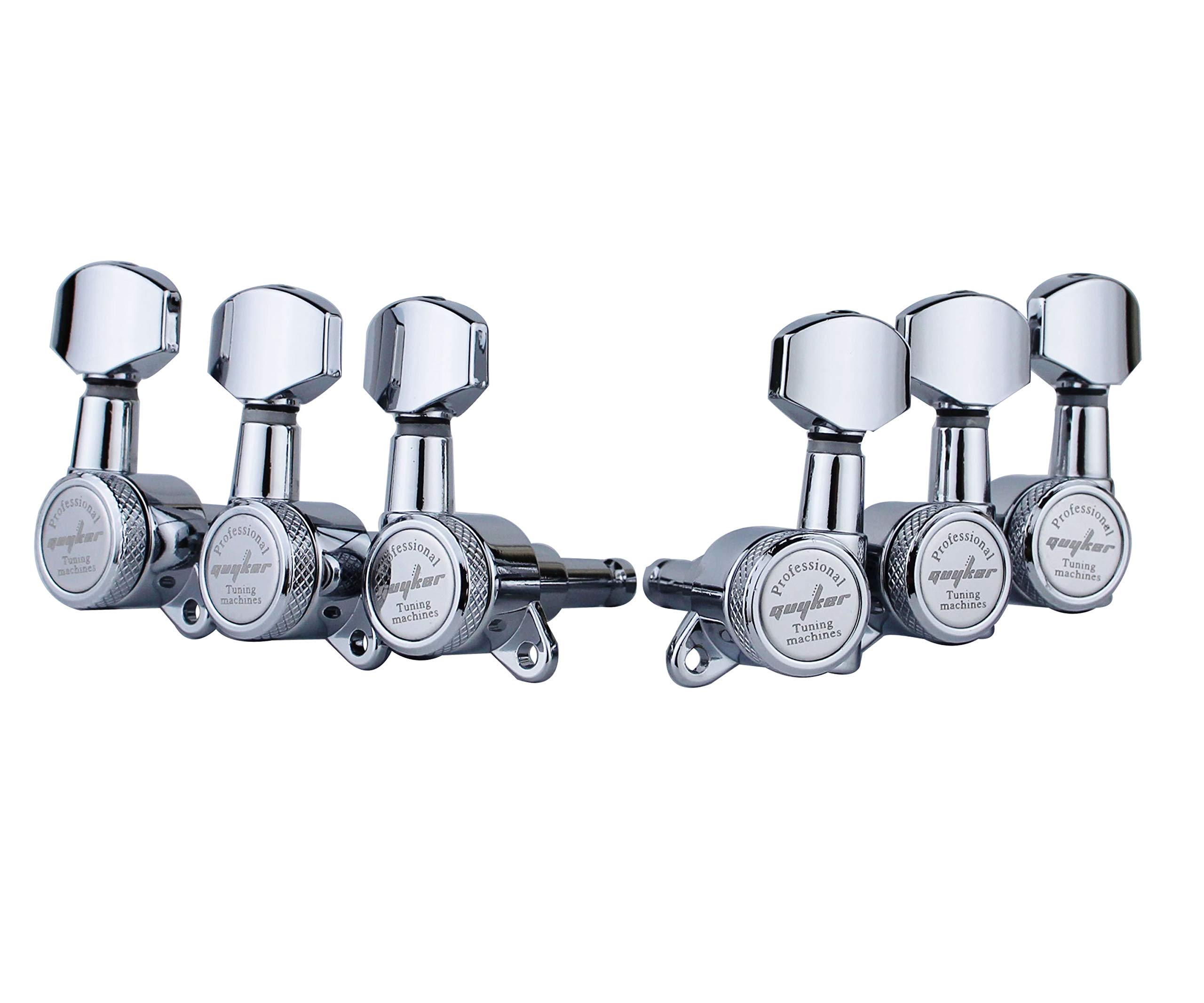 Guyker Guitar Locking Tuners (3L + 3R Handed) - 1:18 Lock String Tuning Key Pegs Machine Head with Hexagonal Handle Replacement for ST TL SG LP Style Electric, Folk or Acoustic Guitars - Chrome