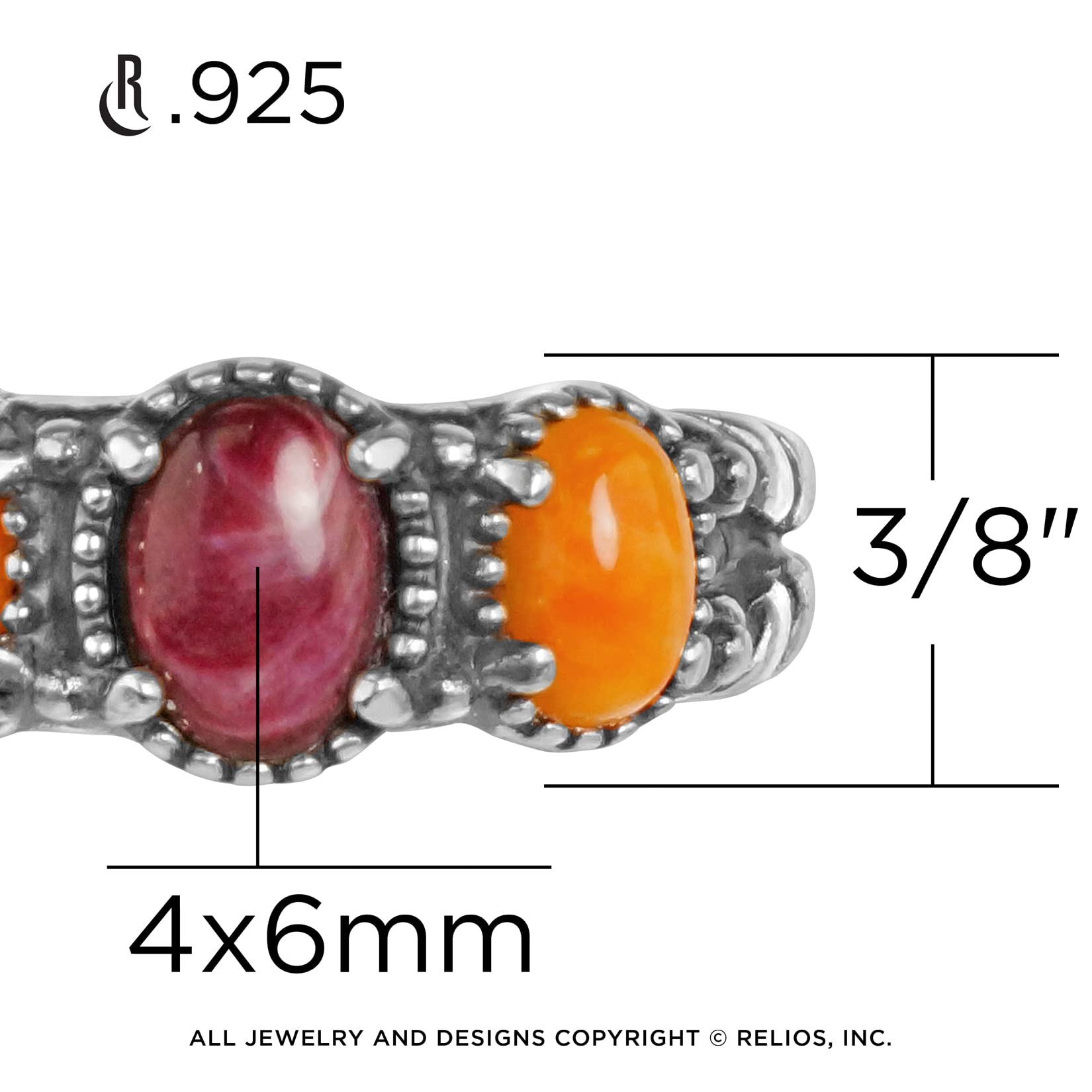 American West Jewelry Sterling Silver Women's Ring Purple Spiny & Orange Spiny Gemstone 3-Stone Design Size 6
