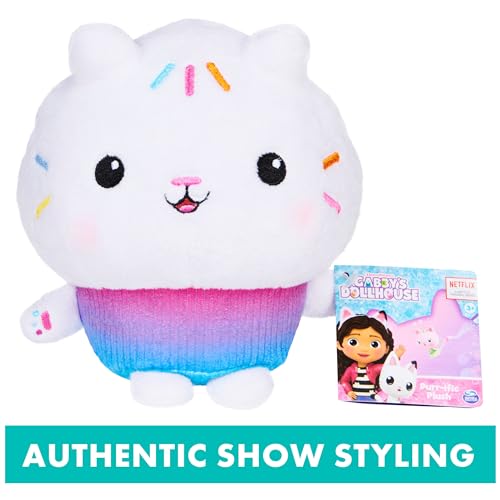 Gabby’s Dollhouse, 7-inch Cakey Cat Purr-ific Plush Toy, Kids Toys for Ages 3 and up