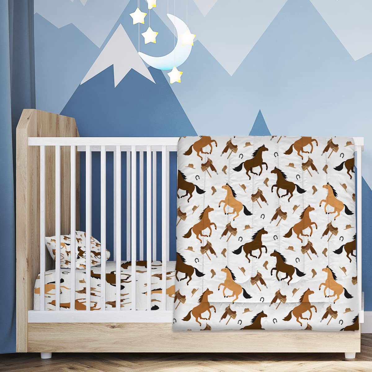 ARIGHTEX Horse 4 Piece Toddler Bedding Set with Cute Farm Animal - Includes Quilted Comforter, Fitted Sheet, Top Sheet, and Pillow Case for Girls Boys Bed
