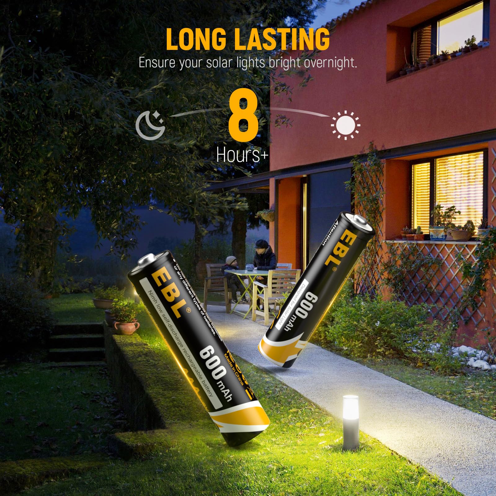 EBL Rechargeable AAA Batteries AAA Solar Battery for Outdoor Solar Lights Garden Light Replacement 1.2V 600mAh Battery AAA Size - 20 Packs