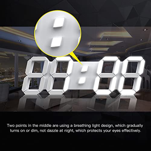EDUP HOME 15" Large 3D LED Digital Wall Alarm Clock with Remote Control, LED White Light Nightlight Decor Clocks with Multi-Levels Brightness/Time/Date/Temperature Display, for Kitchen Bedroom Office