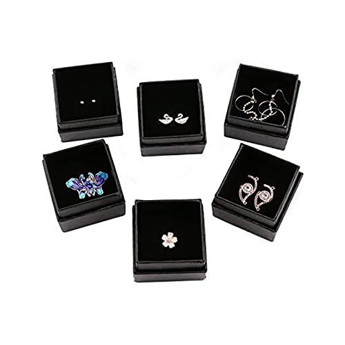 Sdootjewelry Ring Box, 1.97 x 1.97 x 1.57β Kraft Earring Ring Boxes, 50 Pack Square Cardboard Jewelry Gift Boxes Black Small Earring Ring Gift Box with Foam Insert for Wedding Propose Jewelry Packing