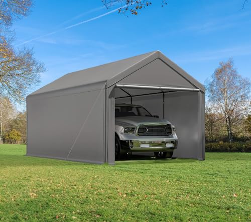 Carport 10'x20' Heavy Duty Canopy Steel,Portable Garage Party Tent,Portable Garage with Removable Sidewalls & Doors All-Season Tarp for Car,Truck,SUV,Party(Grey)