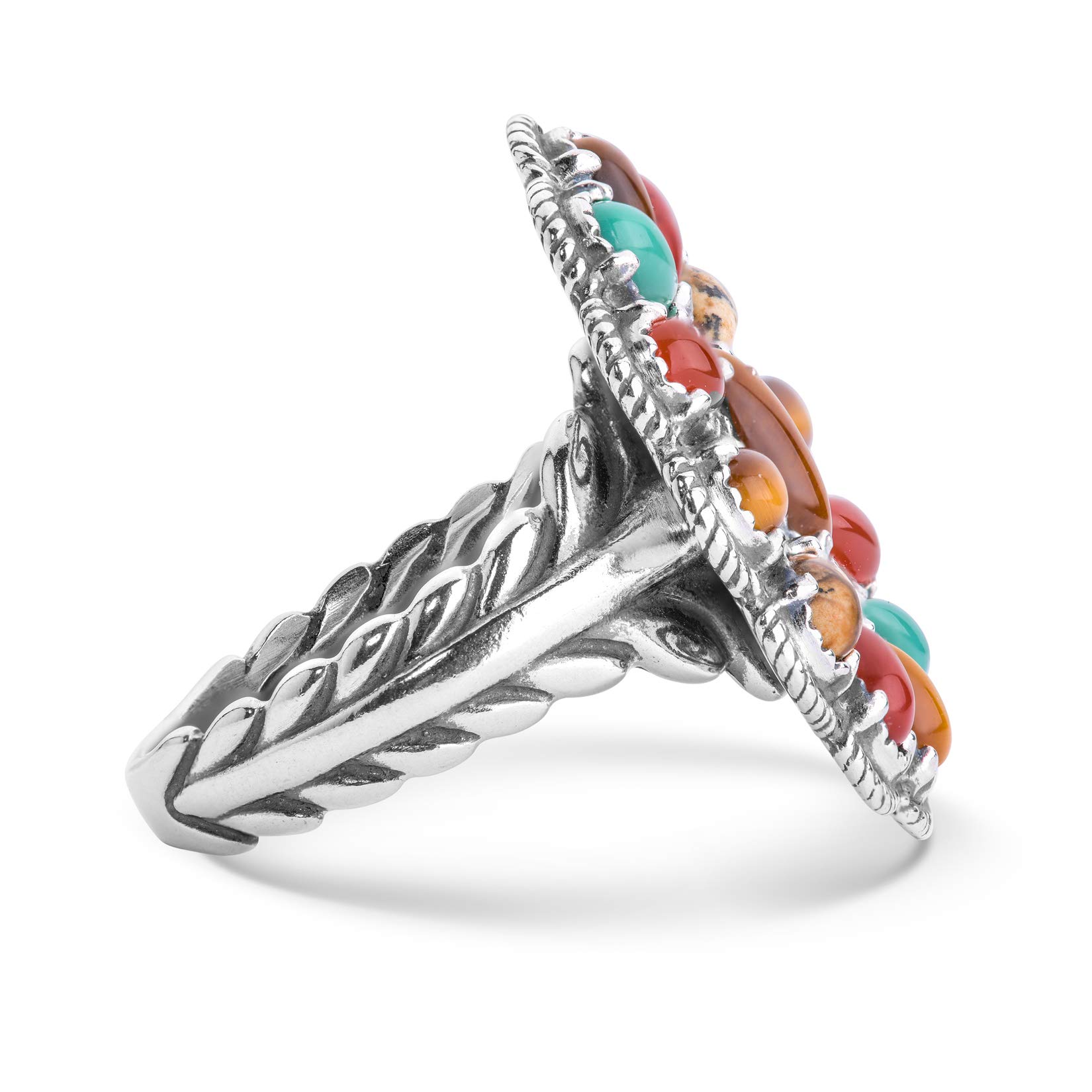 American West Sterling Silver Tiger Eye, Jasper and Carnelian Gemstone Cluster Design Ring Size 8