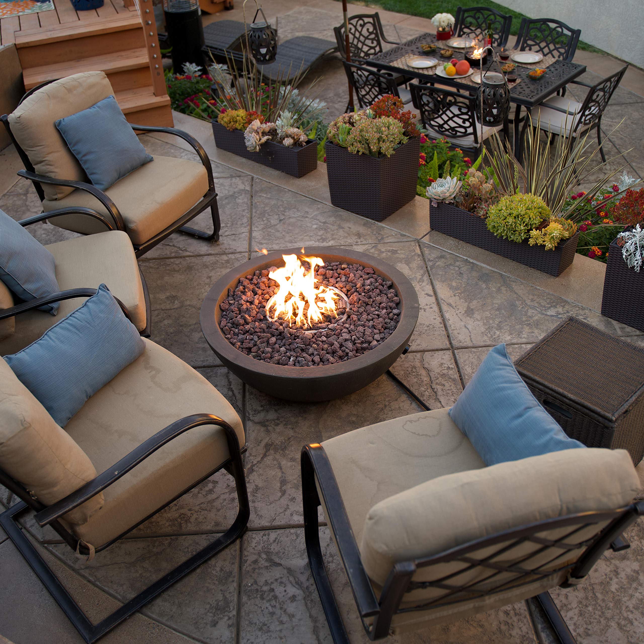 Bond Manufacturing 67504 Mondavi 36" Round 65,000 BTU Faux Concrete Gas Fire Bowl, Height: 12.5", Brown