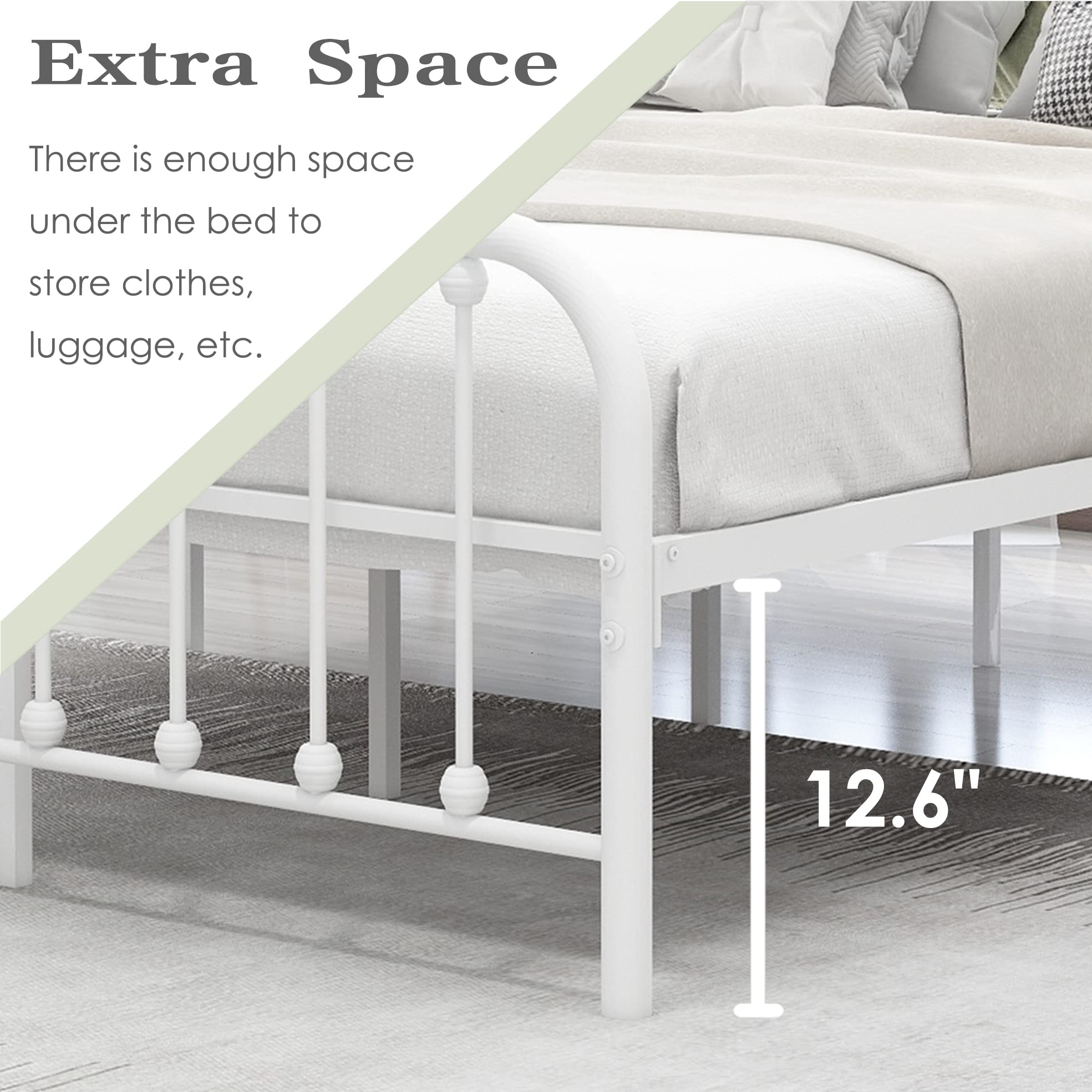 alazyhome Queen Size Metal Platform Bed Frame with Headboard and Footboard Sturdy Heavy Duty Steel Slat Support No Box Spring Needed Easy Assembly White