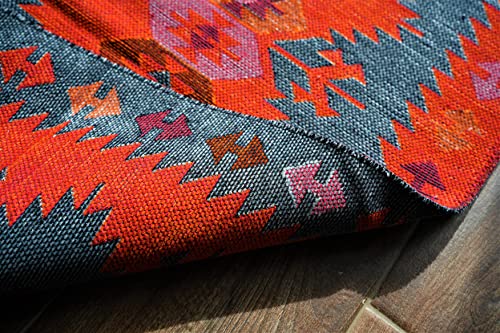 Secret Sea Collection Modern Bohemian Style Small Area Rug, 2' x 3' ft, Cotton, Washable, Reversible (Charcoal Grey-Orange)