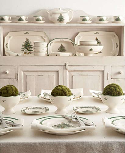 Spode Christmas Tree Collection Dip Bowls, set of 2, Naughty and Nice, Beige/Green, Ceramic Serving Bowl, Holiday Dishes, 4-Inches, Dishwasher and Microwave Safe