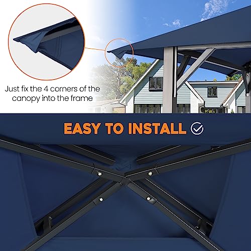 Akeacubo Replacement Canopy Cover with Double Tiered Roof Fit for 5'x8' BBQ Grill Gazebo Model L-GG001PST、L-GZ238PST (Navy Blue)