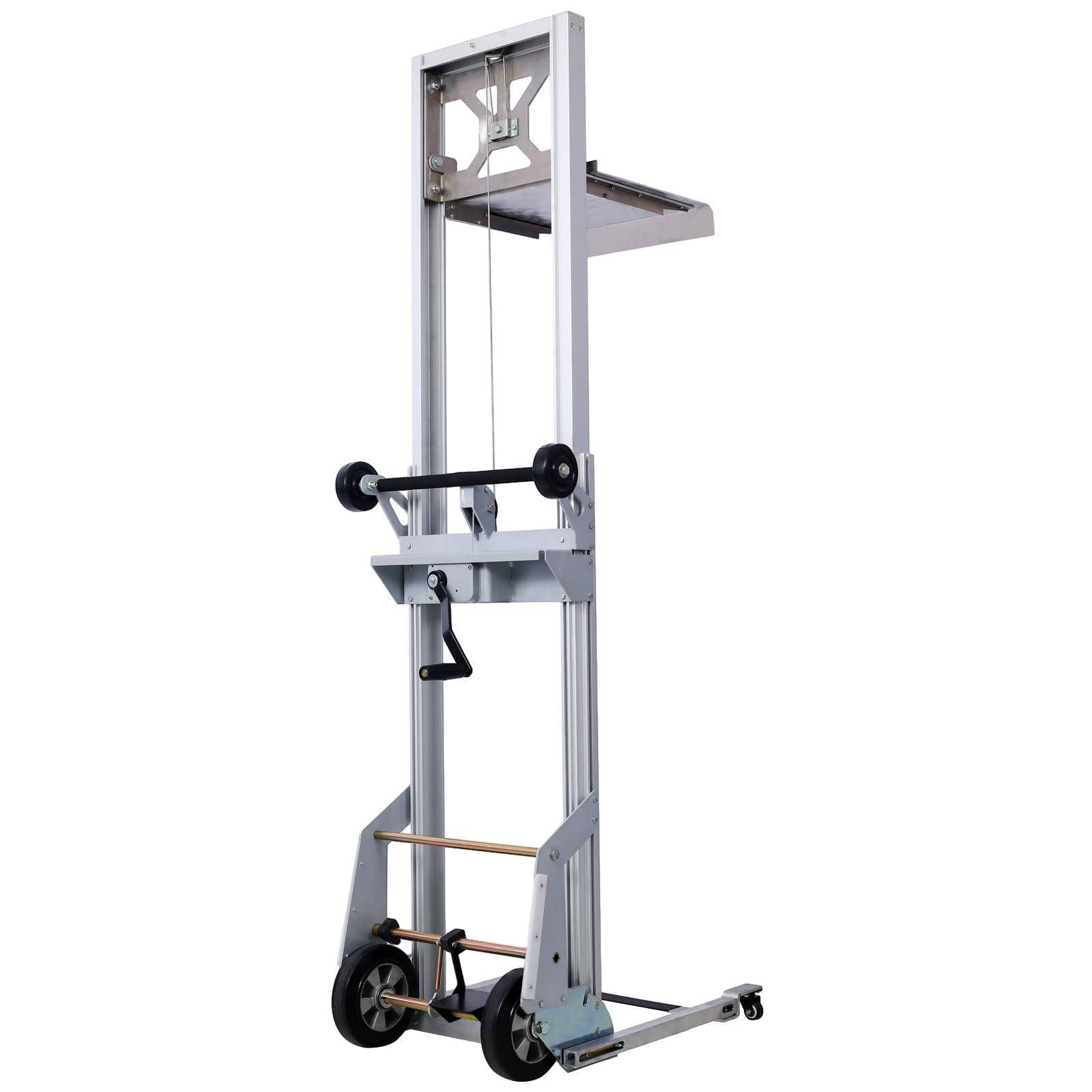 Aluminum Portable Load Lifter with Wheels, Capacity Hand Winch Lift Truck for Warehouse Material Handling, Cabinet Lift, 200 Lb.Capacity Silver