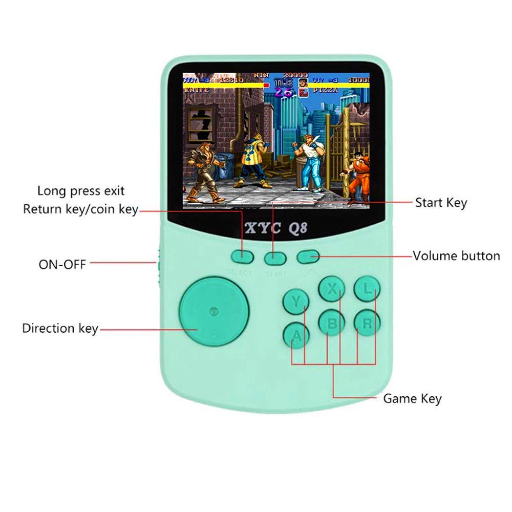 HDStore 2020 New Portable Retro Pocket Video Gaming Console 16bit Game Retro Handheld Video Games Console Support NES SNES MAME MD GBA XYC Q8 Arcade Game - Green Color