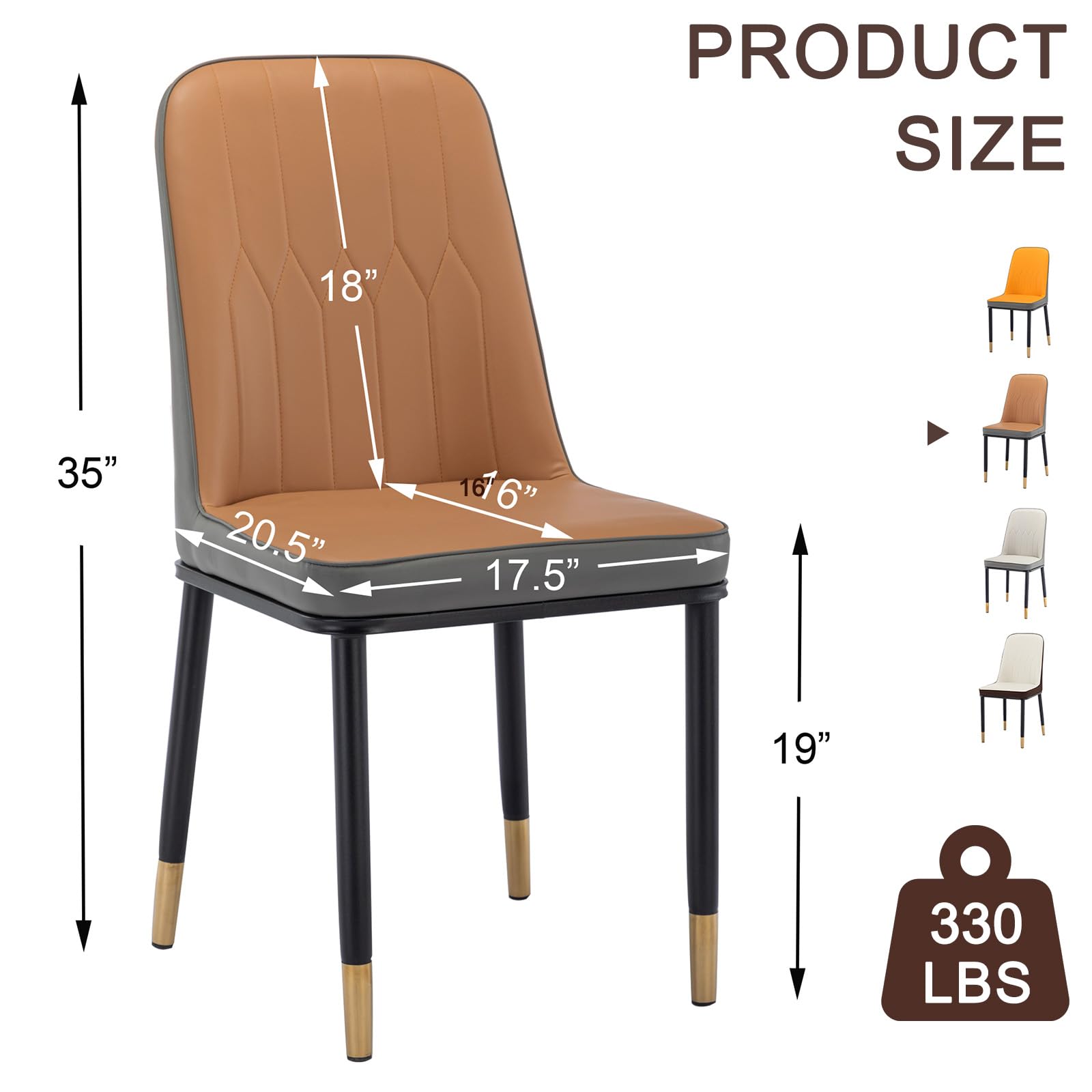 Aimerive Dining Chairs Set of 4, Upholstered Dining Room Chairs with Iron Gold Legs, Modern Armless Kitchen Chair Waterproof PU, Side Chairs with Soft Cushion for Living Room, Restaurant, Brown Grey