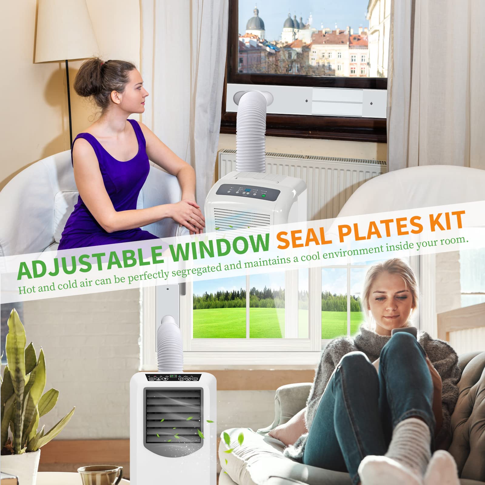 Portable Air Conditioner Window Seal Kit with Coupler for 5-5.1" Exhaust Hose, AC Window Kit with Vent Screen for Sliding Window, Adjustable 17"- 62" Sealing Panels, NOT Applicable for 5.9" Hose
