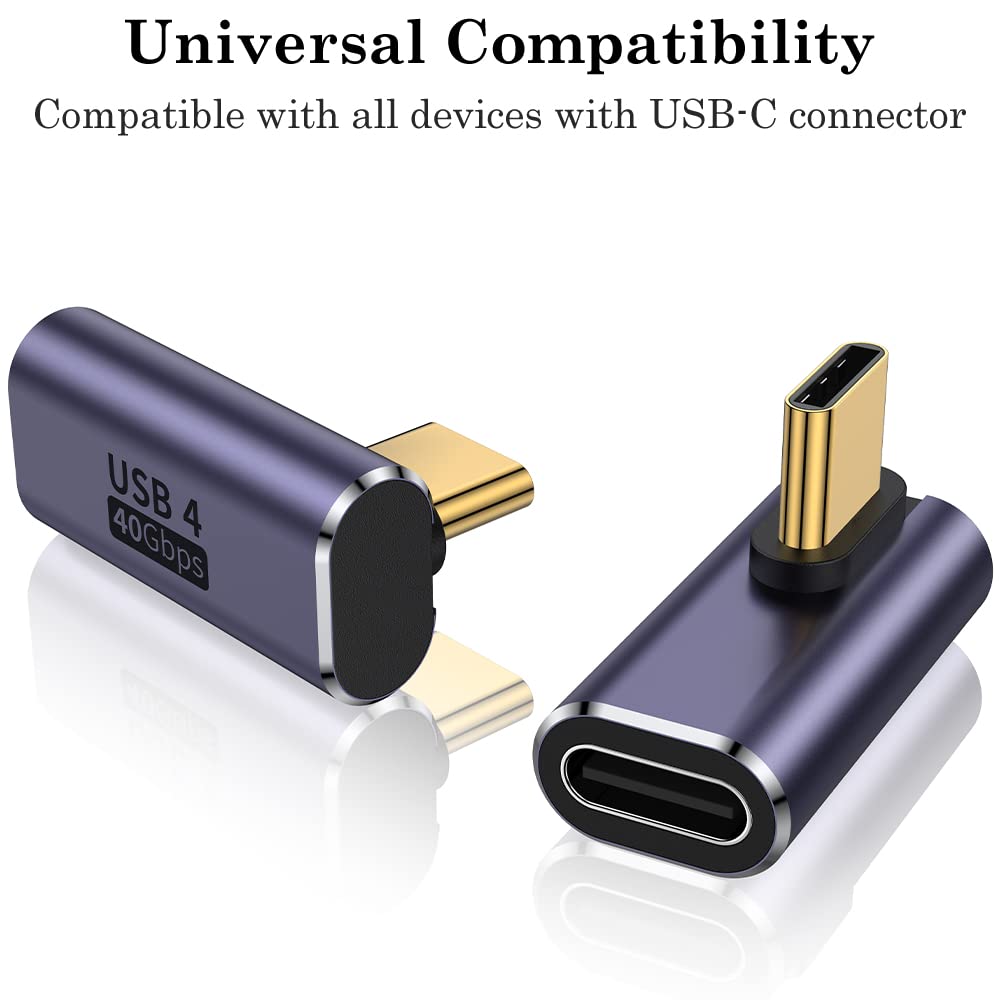 AuviPal 90 Degree Right Angle USB C Male to USB C Female Adapter 2 Pack, 40Gbps USB Type C Thunderbolt 4/3 Extender for MacBook Pro, iMac, iPad Pro, Tablet, Phones and Other Type C Devices