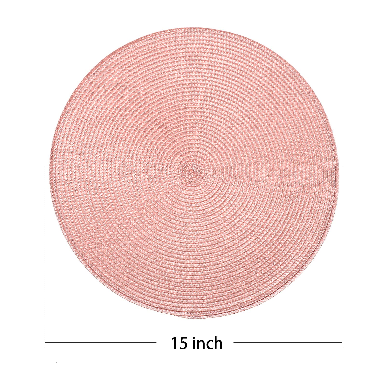 AHHFSMEI Round Braided Placemats 15 Inch Round Table Mats for Dining Tables Woven Heat Resistant Place mats Set of 6 (Pink)