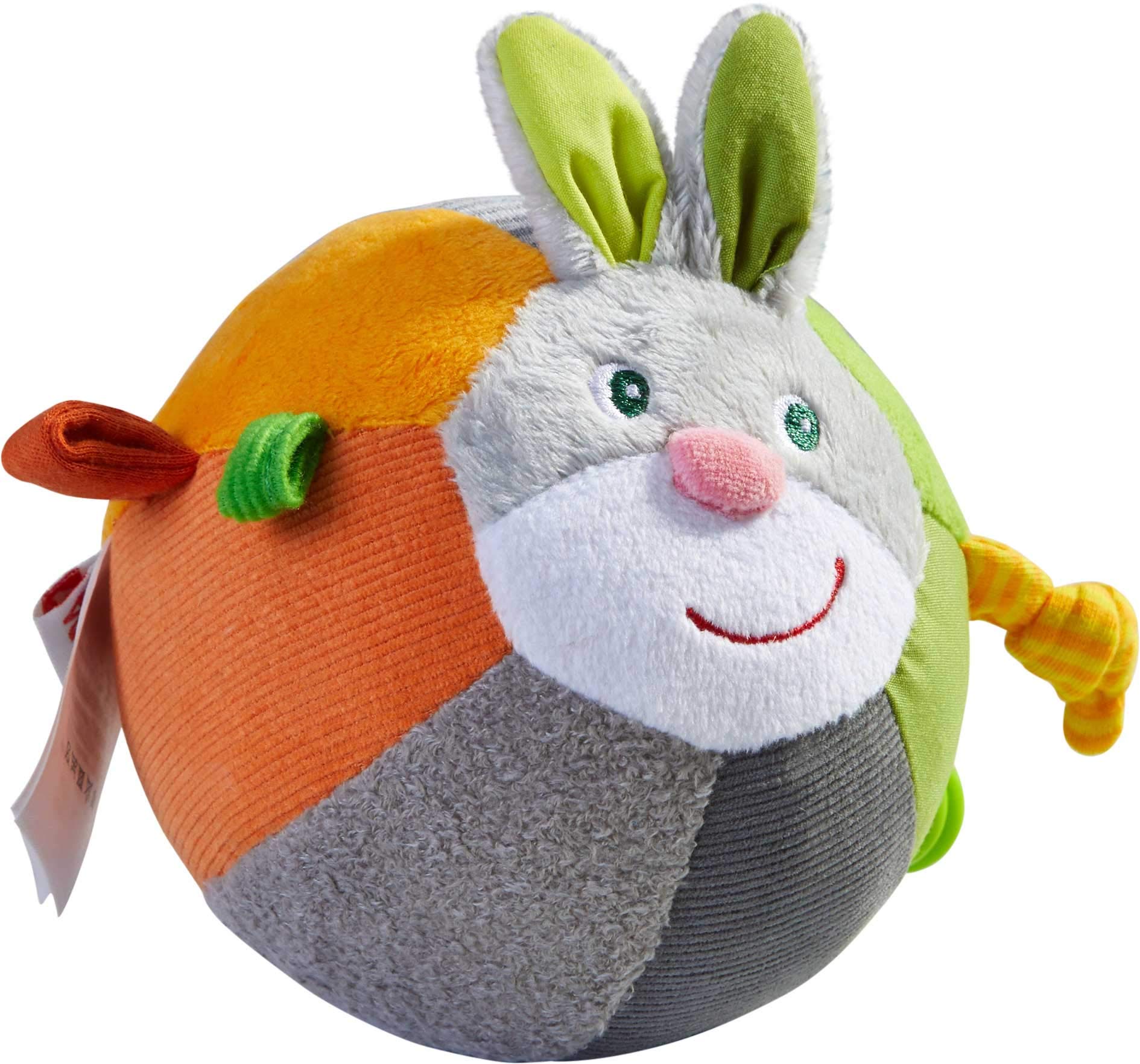HABA Bunny Ball with Crinkle Ears, Textured Fabric and Rattling Effects