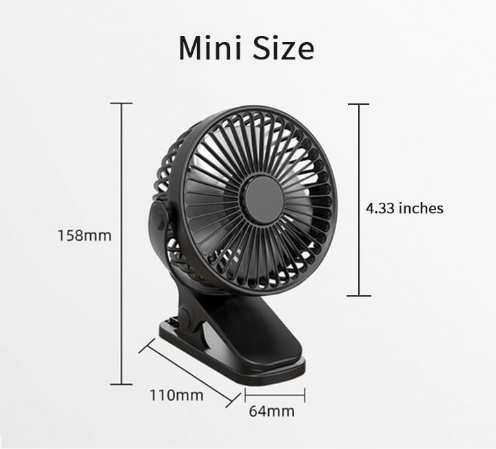 ANYPOWK Mini Clip on Fan, 4 Inches - 2500mAh Rechargeable Battery Operated Stroller Fan, Personal Fan for Bed, Baby Stroller, Outdoors, Car Seat, Gym - Black