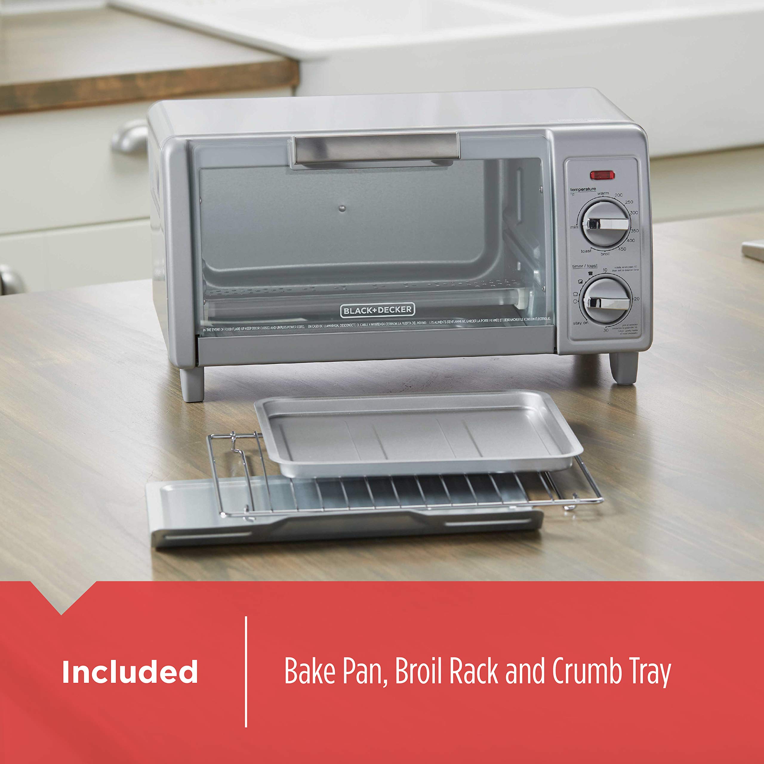 BLACK+DECKER TO1705SG 4-Slice Toaster Oven, Easy Controls, Stainless Steel