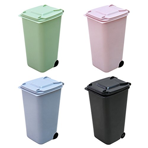 TOYMYTOY 4Pack Mini Wastebasket Set,Desk Trash Can with Lid Desktop Garbage Organizer Storage Bin Pen Pencil Cup Holder Office Supplies